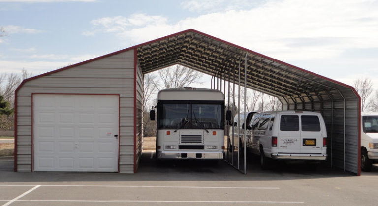 Triple Wide RV Cover with Storage - Jamar Carports & Portable Buildings